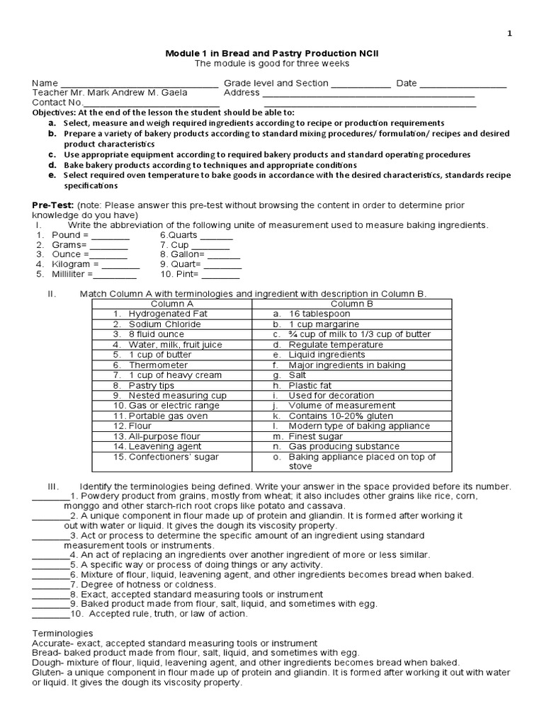 Module 1 in Bread and Pastry | PDF | Flour | Ounce