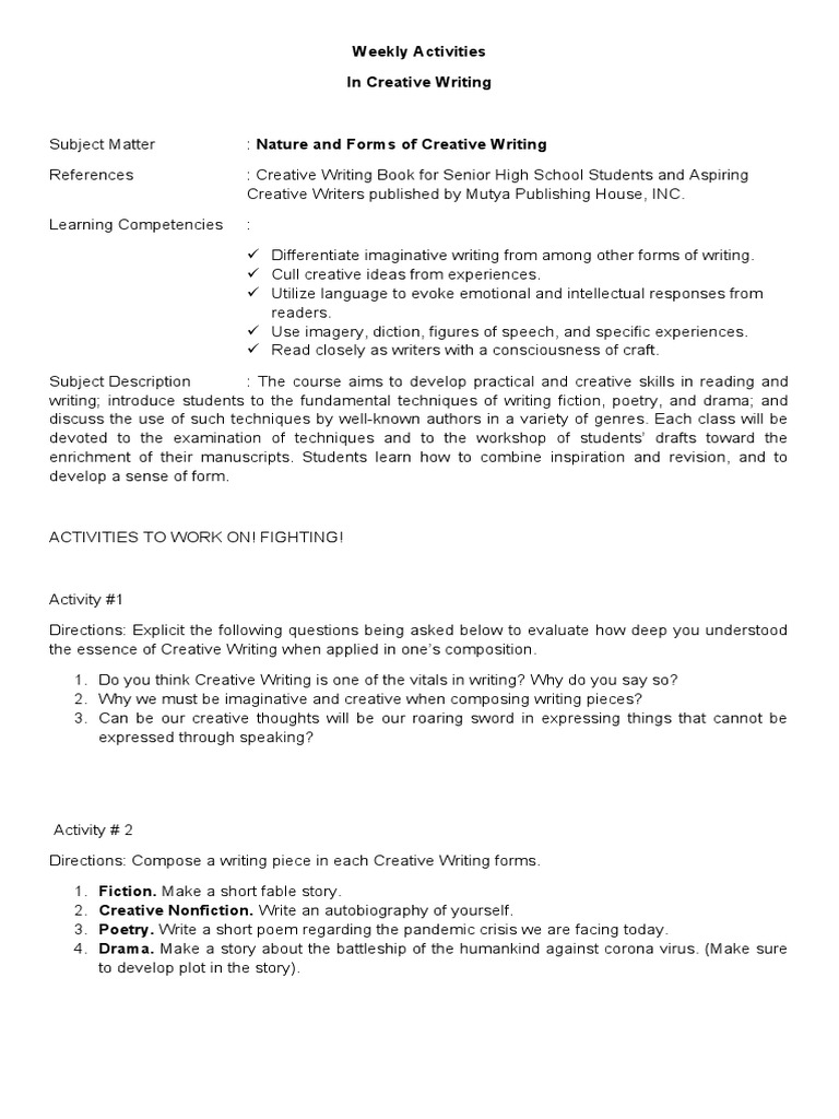 Weekly Activities of Teacher Cars | PDF | Creative Writing | Writers