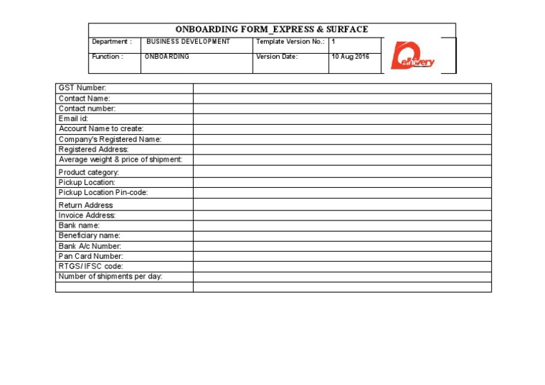 Onboarding Form for Business Development | PDF
