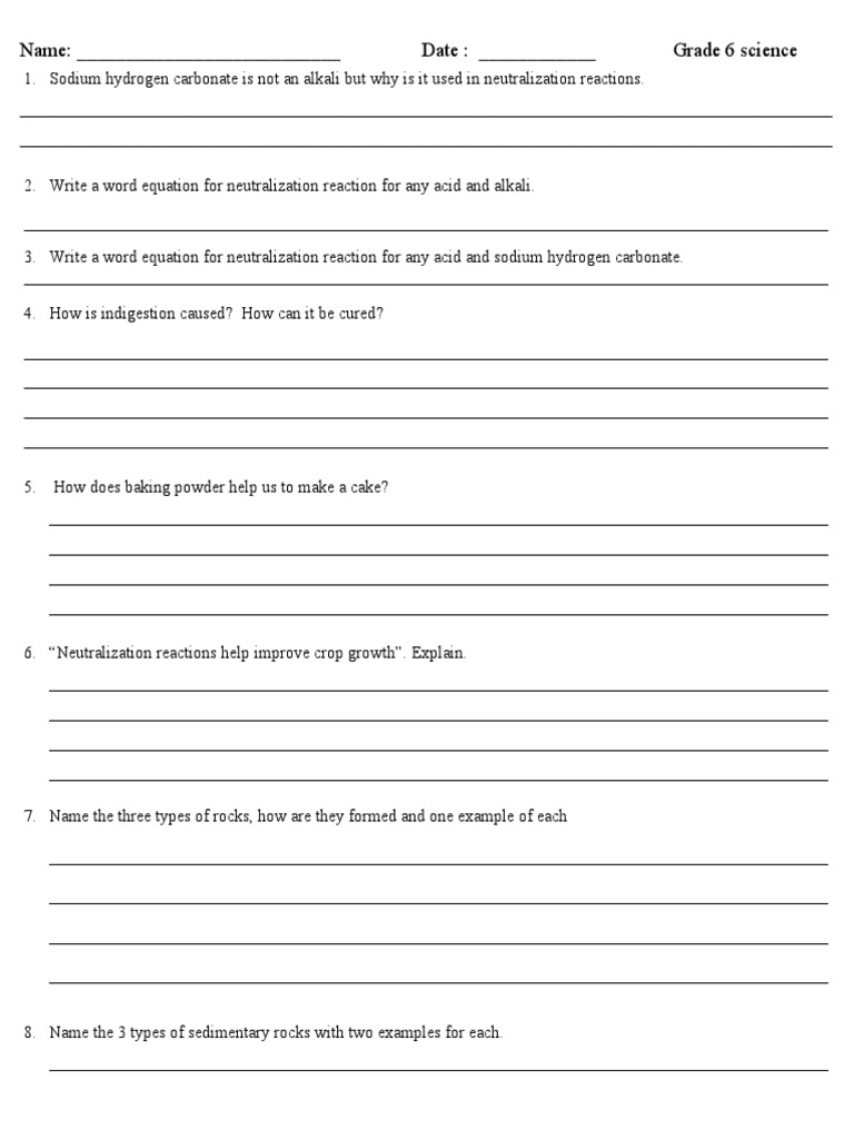 Revision Worksheet 4 Grade 6 | PDF | Fossil | Chemical Reactions