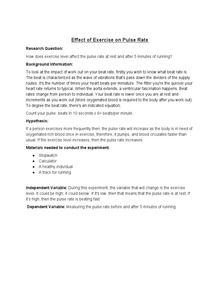 Effect of Exercise On Pulse Rate | PDF | Pulse | Heart Rate
