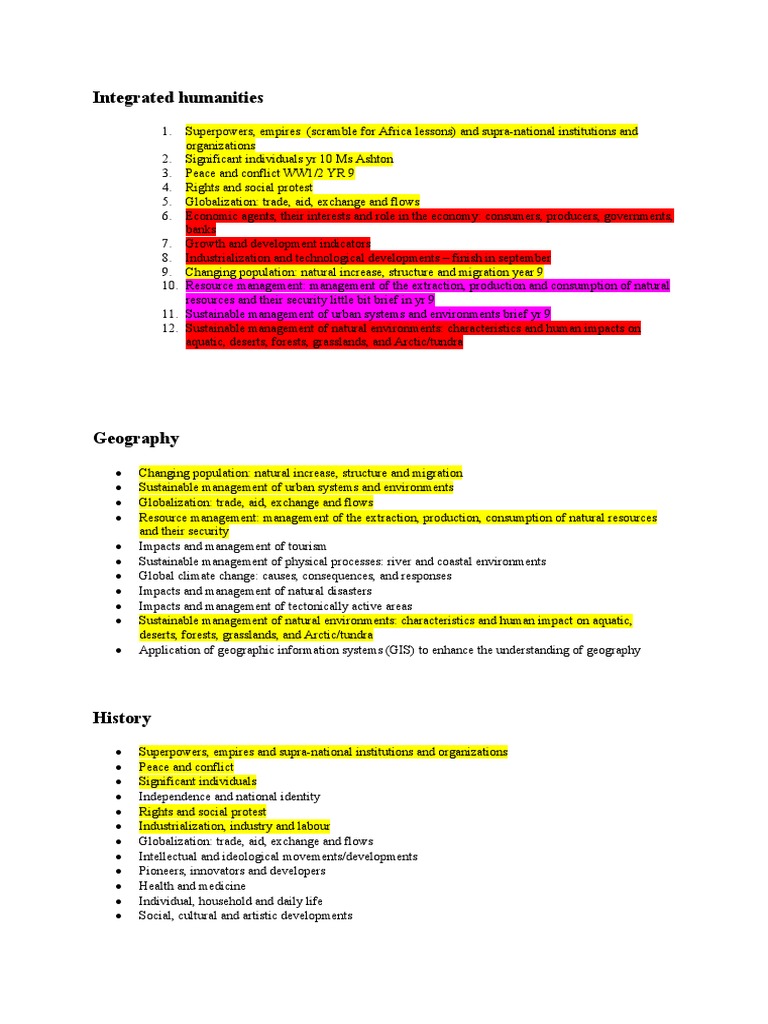 Integrated Humanities Revision List | PDF | Educational Assessment ...