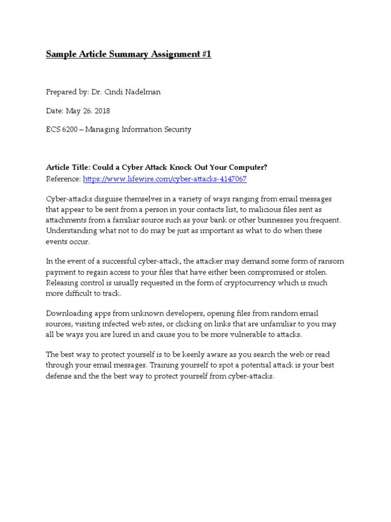 Sample Article Summary Assignment | PDF