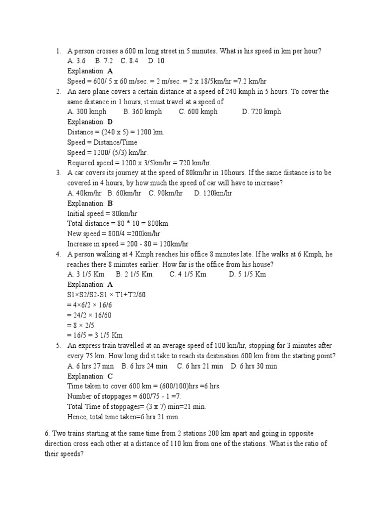 Speed, Distance and Time Word Problems | PDF | Speed | Quantity