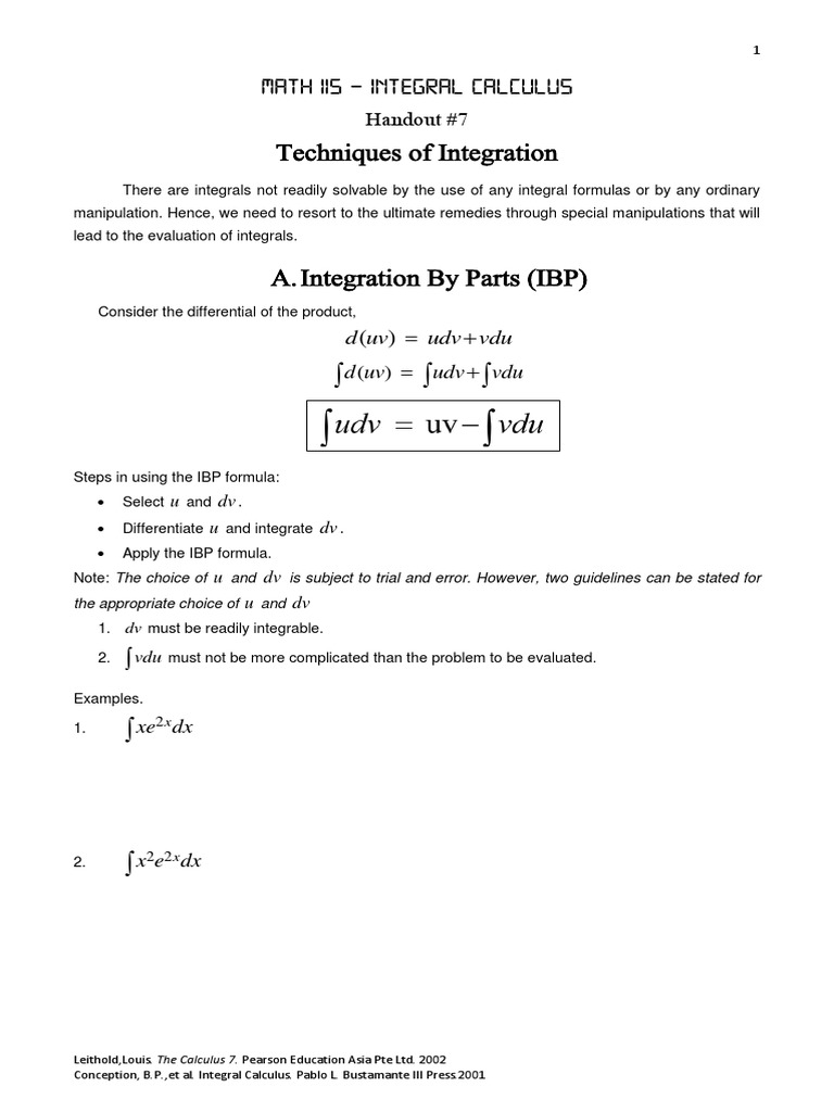 Integration by Parts PDF | PDF | Calculus | Mathematical Objects