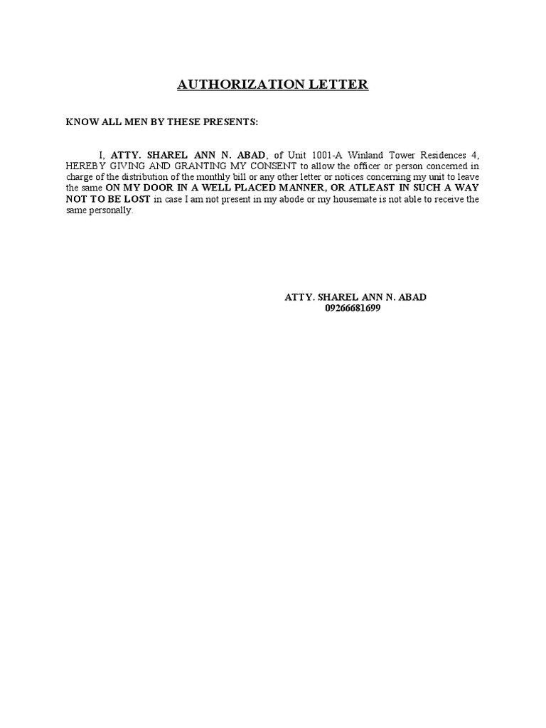AUTHORIZATION LETTER (For Bills) | PDF