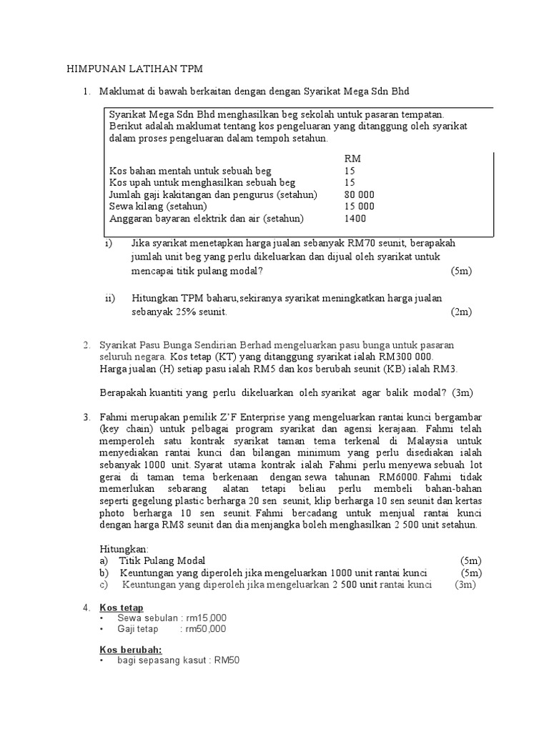 Himpunan Latihan TPM - Soalan | PDF