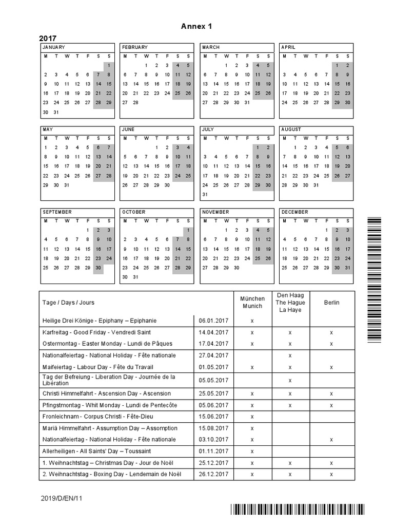 Annex 1 2017: January February March April Mtwtfss Mtwtfss Mtwtfss ...