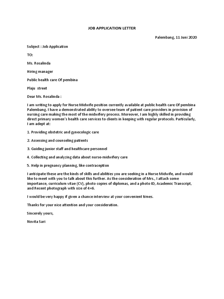Job Application Letter | PDF | Midwife | Midwifery