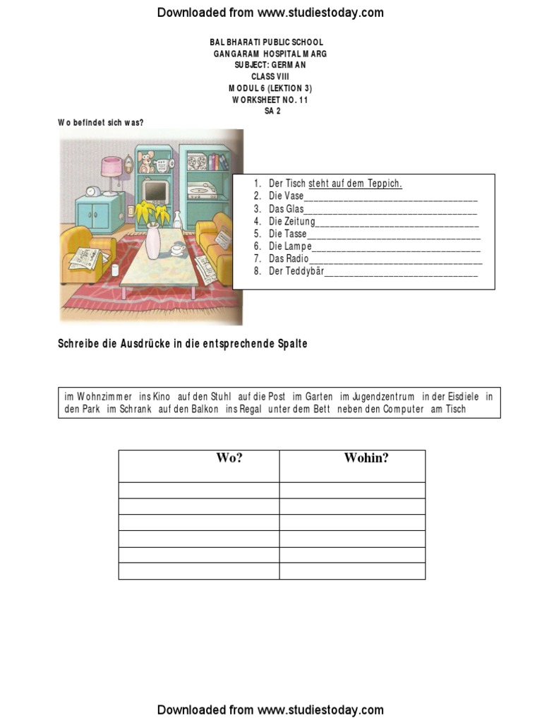 CBSE Class 8 German Worksheet | PDF