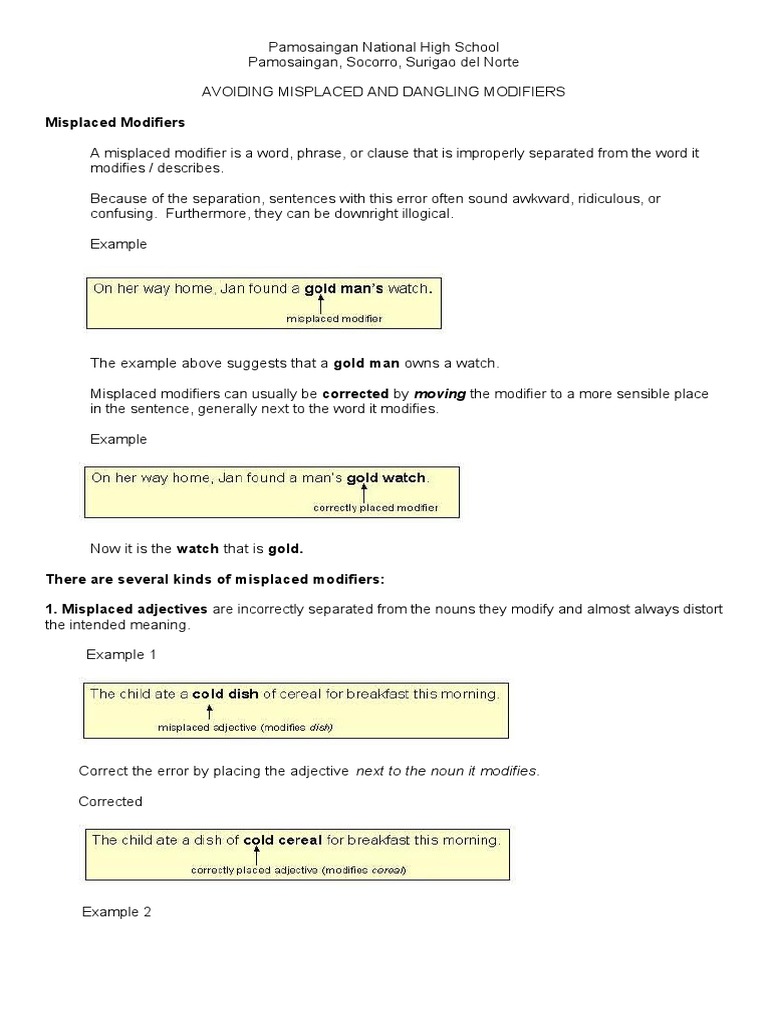 Misplaced and Dangling Handout | PDF | Adverb | Sentence (Linguistics)