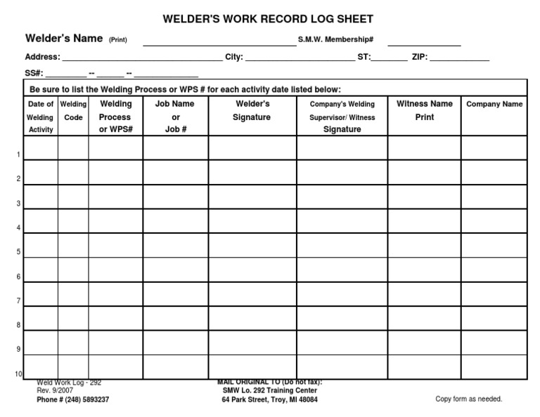 Welders Work Log PDF | PDF