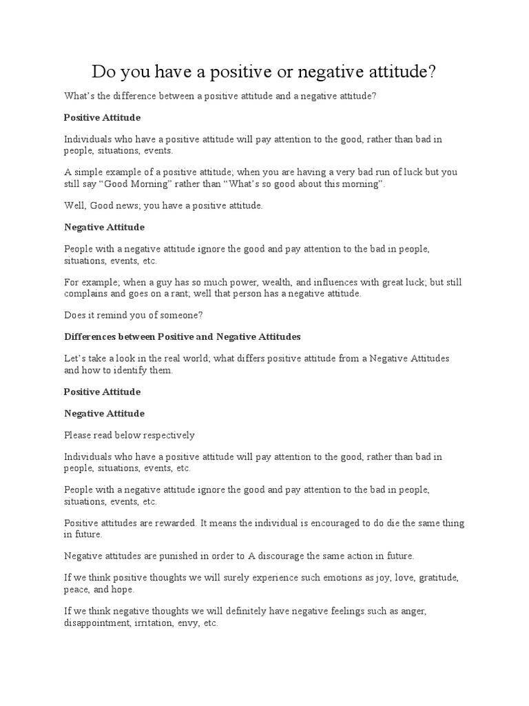 The Differences Between a Positive Attitude and a Negative Attitude: A ...