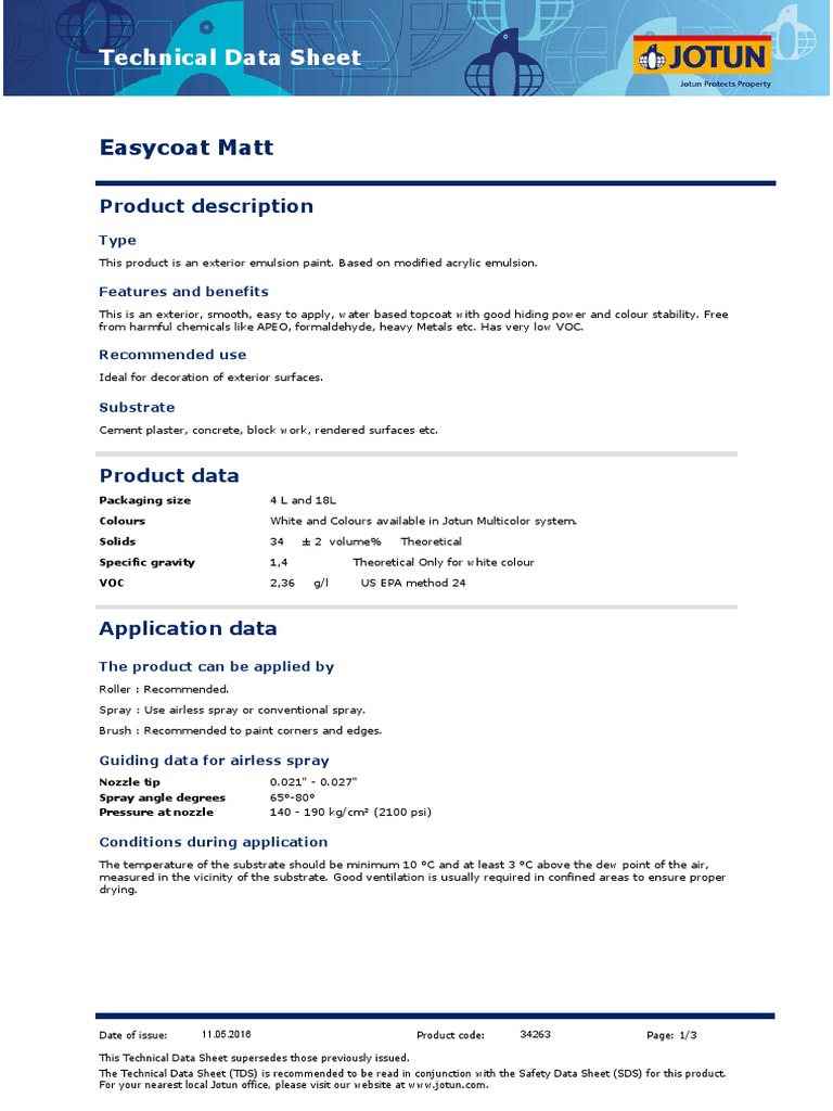 Easycoat Matt: Technical Data Sheet | Download Free PDF | Paint | Materials