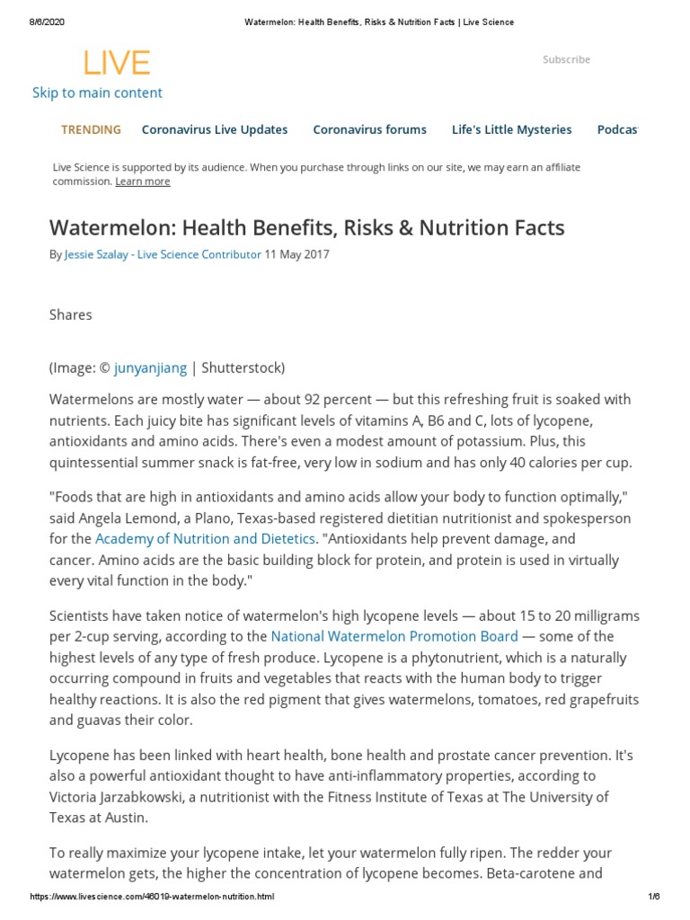 Watermelon - Health Benefits, Risks & Nutrition Facts - Live Science ...