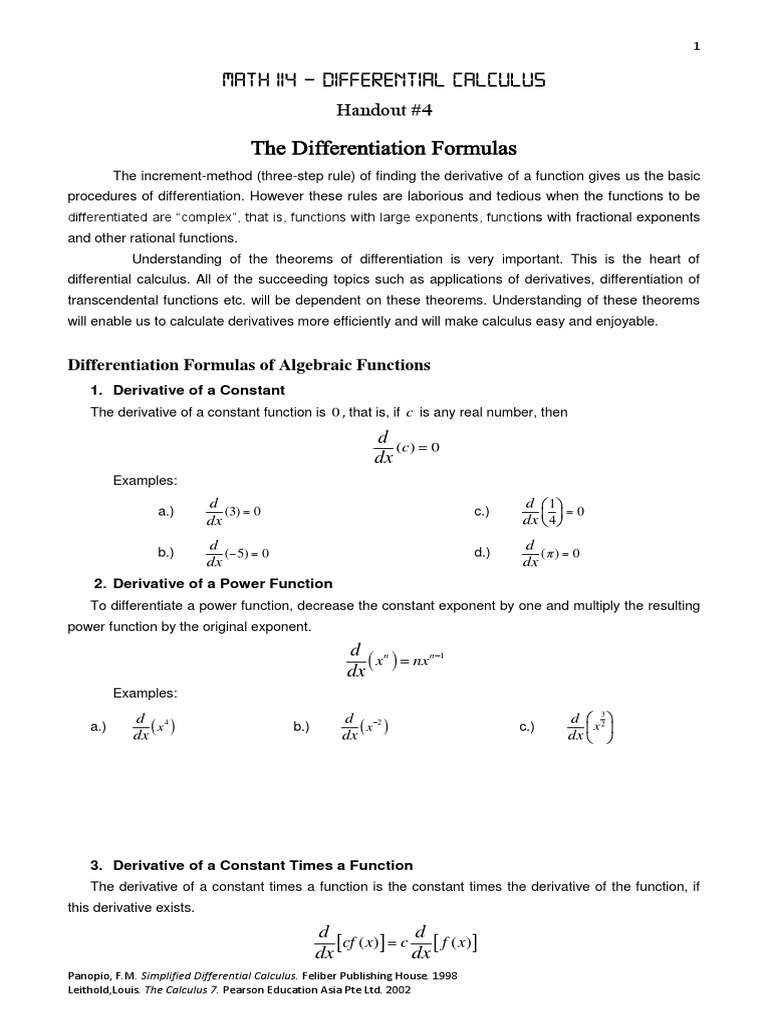 Differentiation Formulas PDF | PDF | Derivative | Fraction (Mathematics)