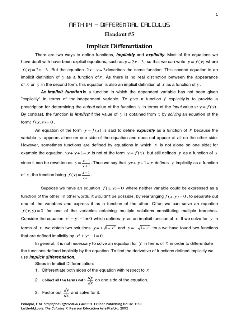 Implicit Differentiation PDF | PDF | Function (Mathematics) | Derivative