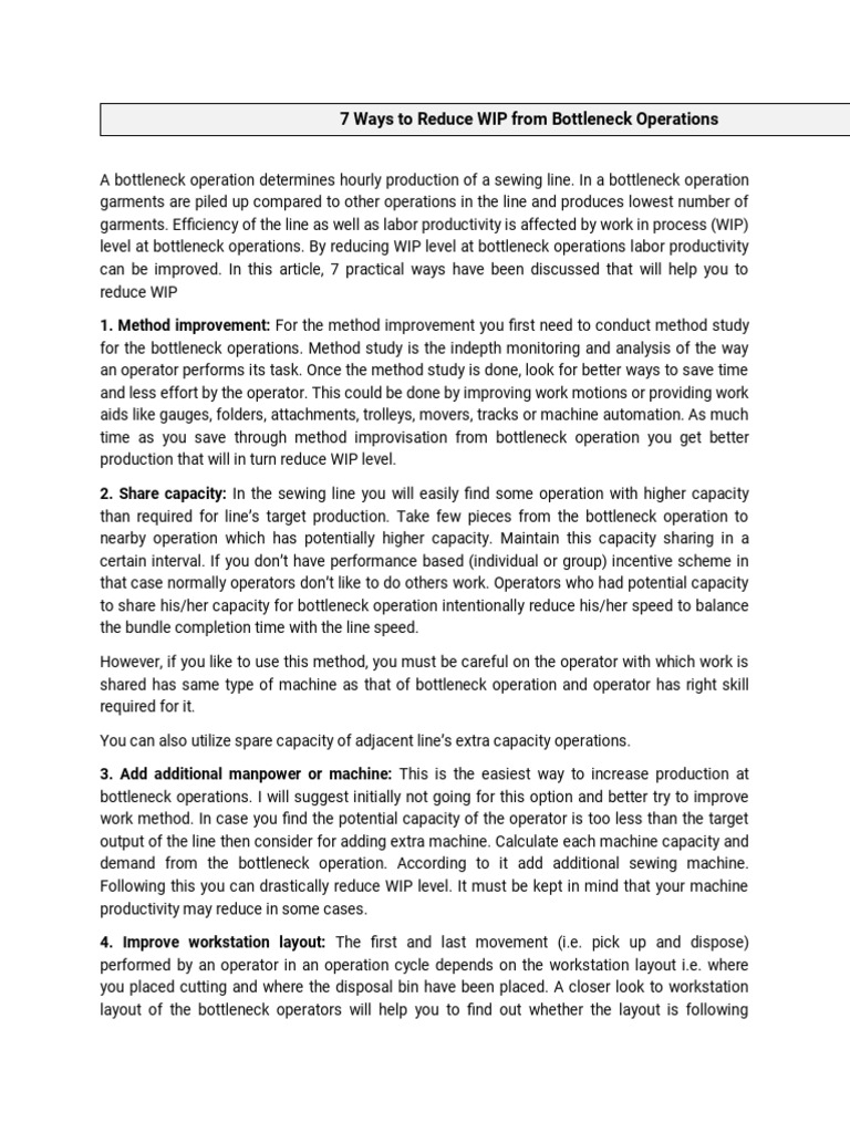 7 Ways To Reduce WIP | PDF | Sewing | Production And Manufacturing