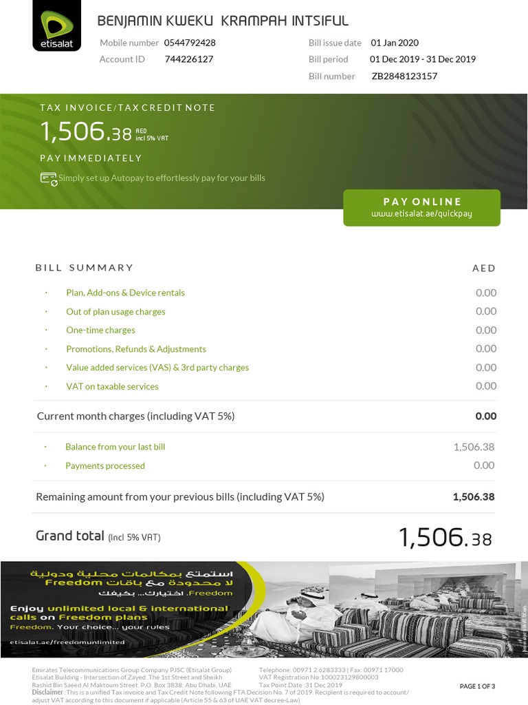 Bill Invoice #2848123157 | PDF | United Arab Emirates | Value Added Tax