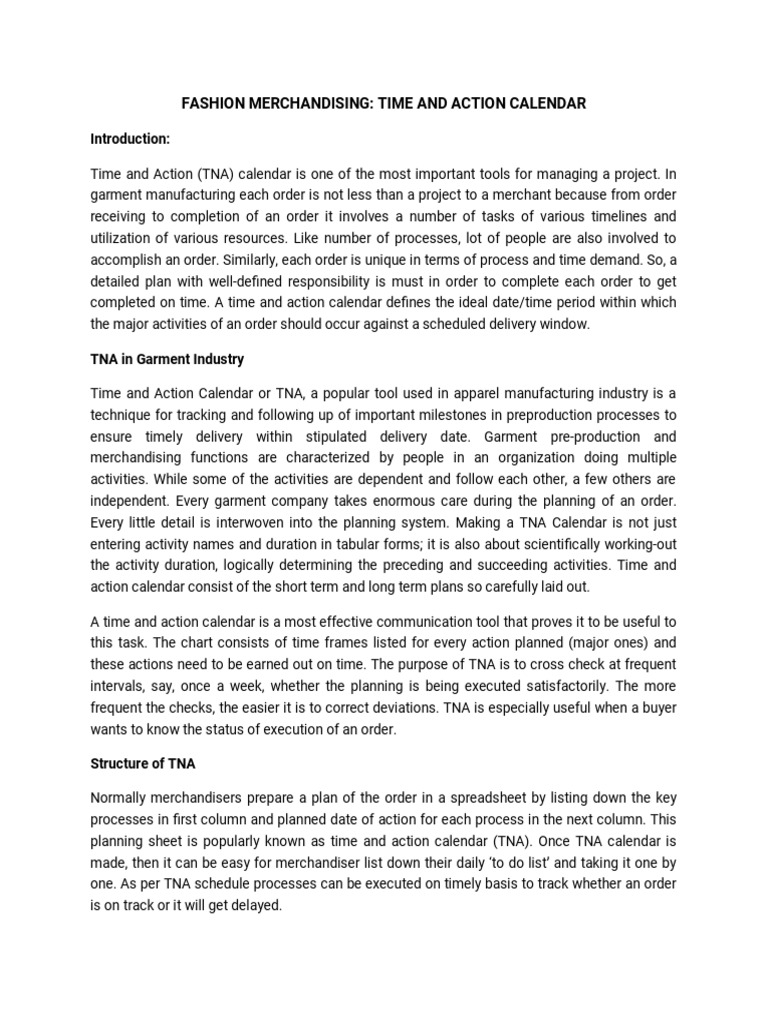 Time and Action Calendar | Download Free PDF | Textiles | Business