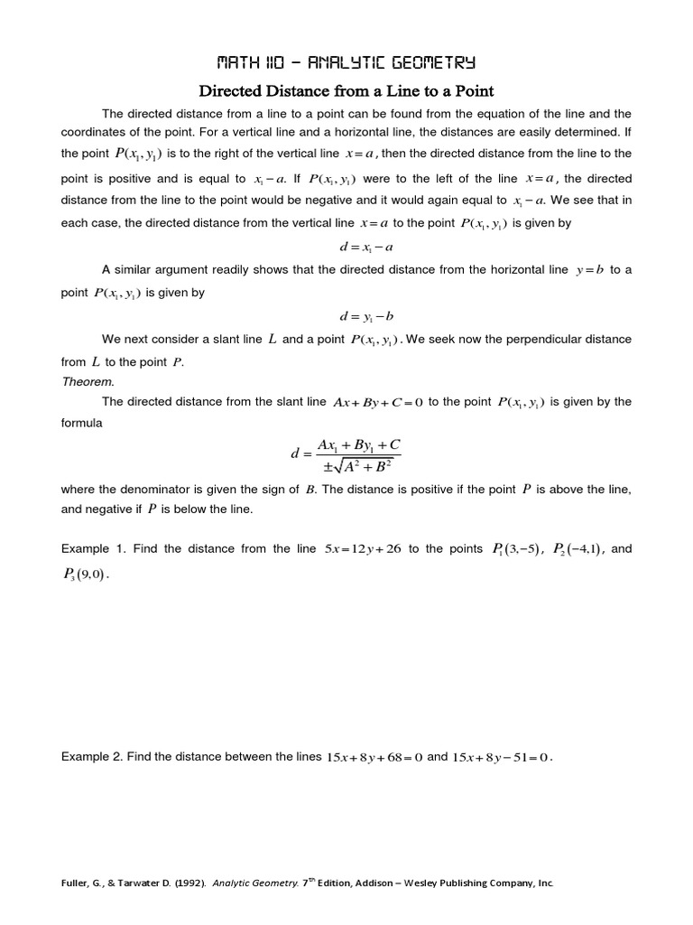 Distance From Line To Point PDF | PDF | Elementary Geometry ...