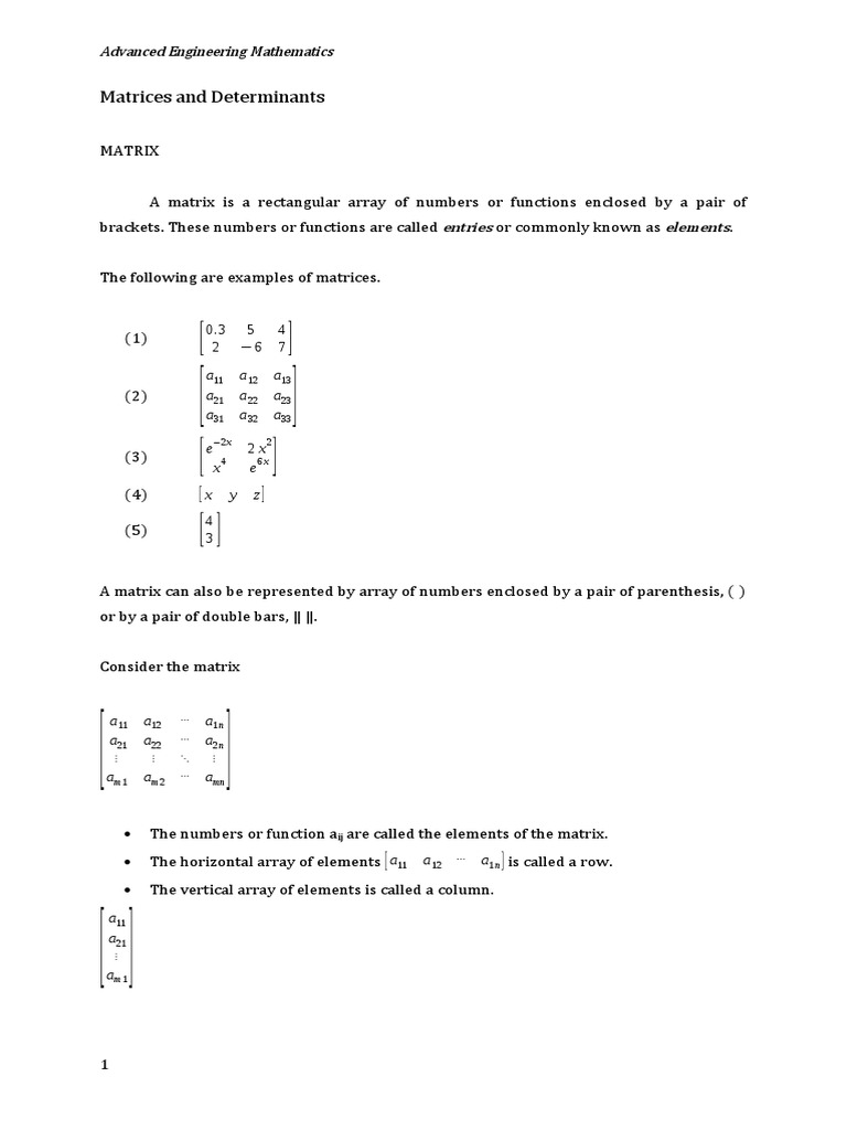 Matrices and Determinants Overview | PDF | Matrix (Mathematics ...