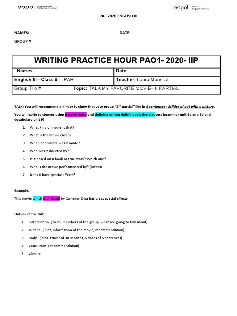 Flipped Activity Unit9a - 9B Grammar - Passive + Voc. Cinema + Grammar Defining - NF Relative ...