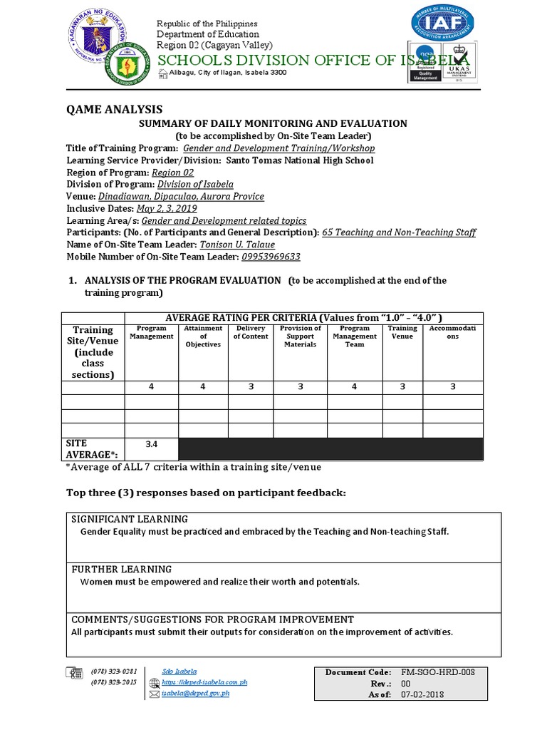 DepEd Isabela Gender Training Report | PDF | Behavior Modification ...