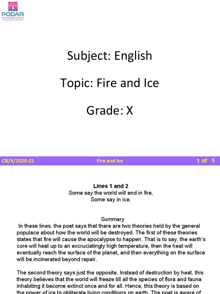 Fire and Ice Summary | PDF | Ice | Hatred