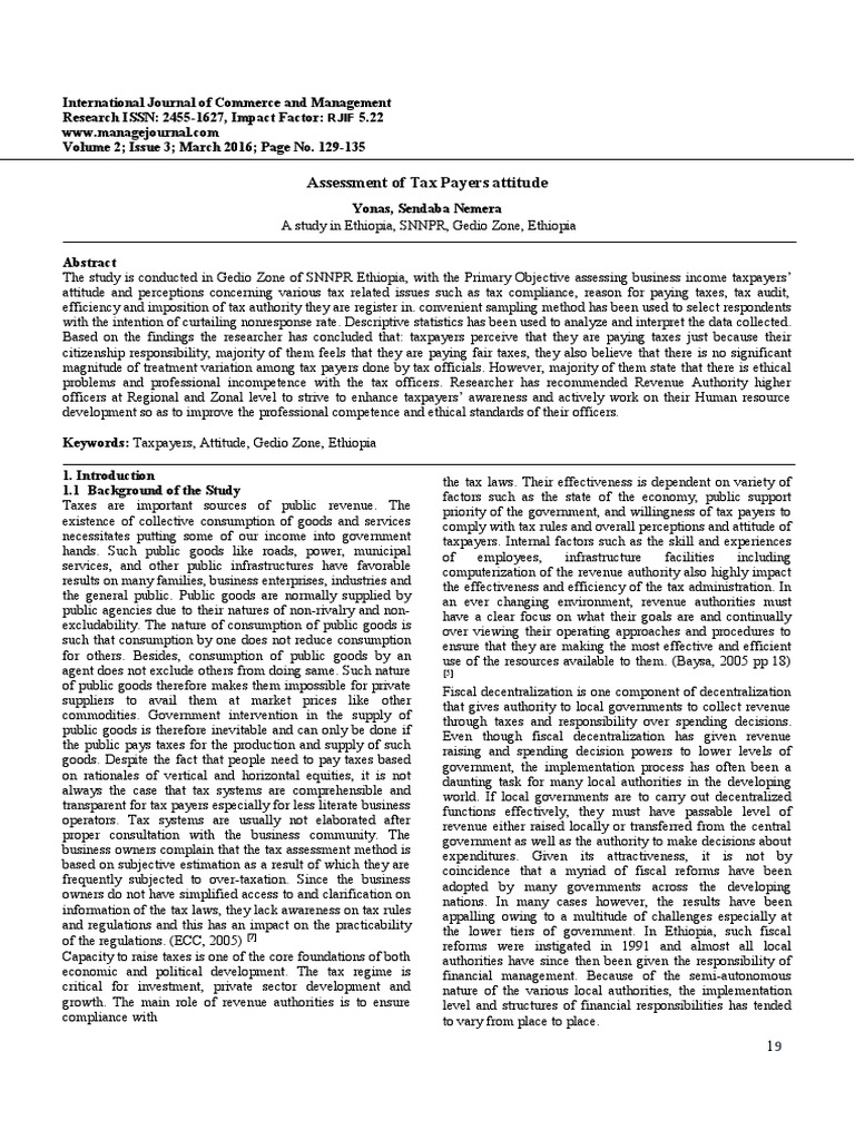 Taxpayer Attitudes in Gedio Zone, Ethiopia | PDF | Attitude (Psychology ...