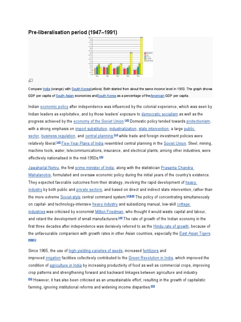 Pre-Liberalisation Period (1947-1991) : India South Korea South Asian ...