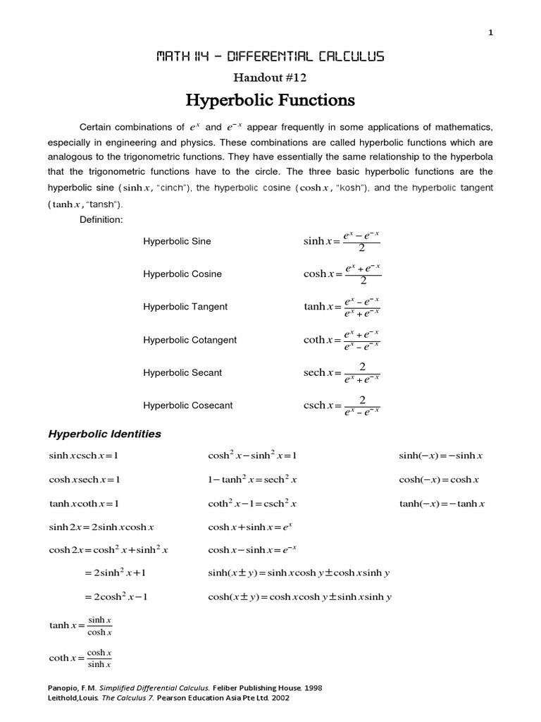 Derivative of Hyperbolic Functions PDF | PDF | Trigonometric Functions ...