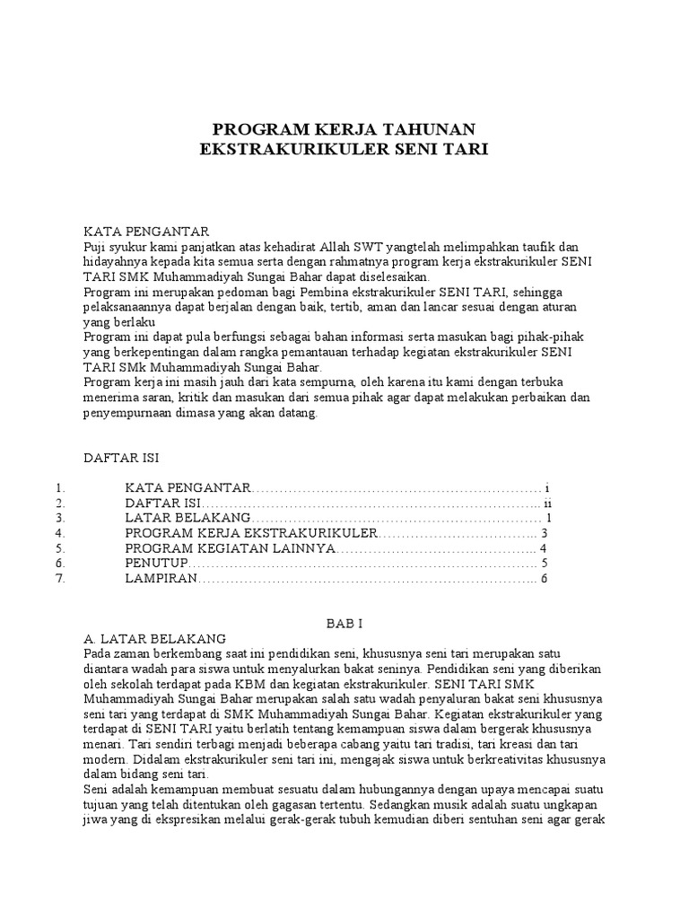 Program Kerja Ekstra Tari 2020 | PDF