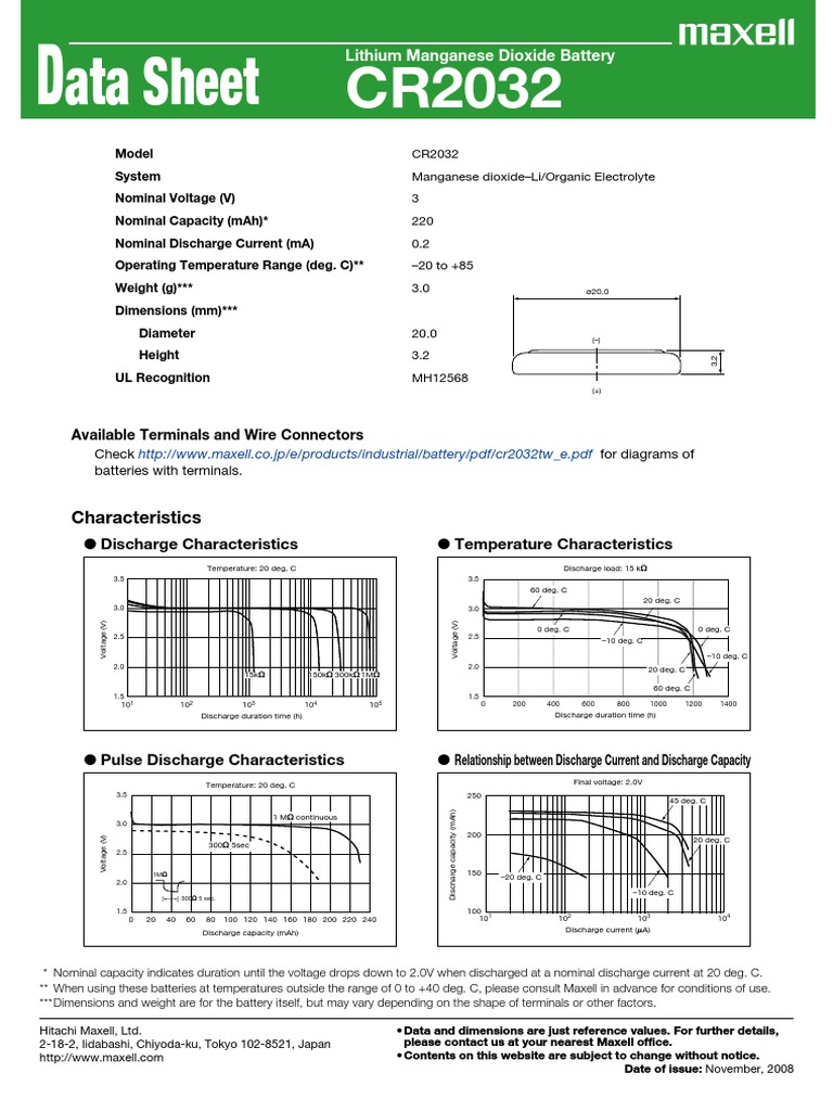 Maxell cr2032 Datasheet PDF | PDF | Galvanic Cells | Energy Storage