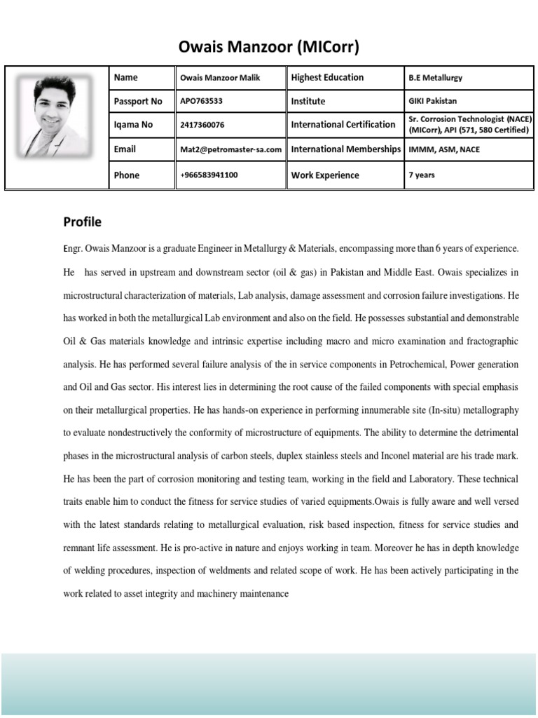 Resume - Failure Analyst | PDF | Stainless Steel | Pipe (Fluid Conveyance)