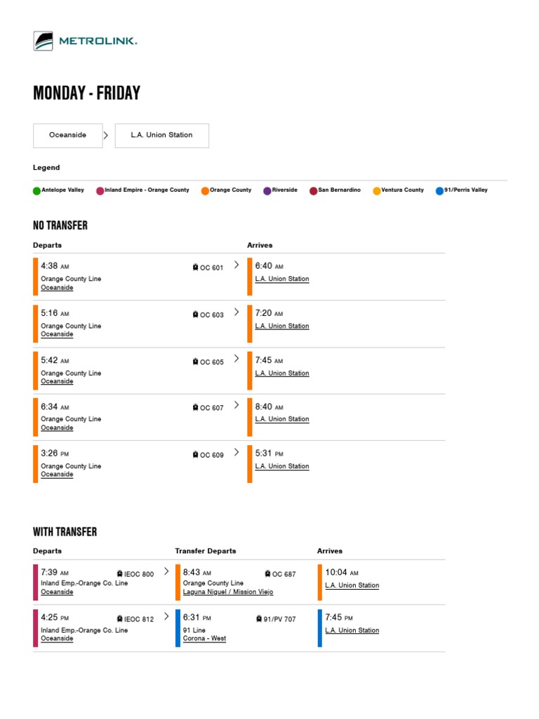 Train Schedules - Metrolink | Download Free PDF | Southern California ...