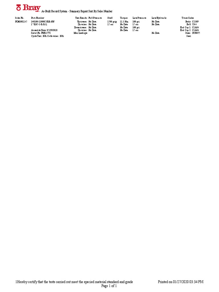 As-Built Record System - Summary Report Sort by Sales Number | PDF