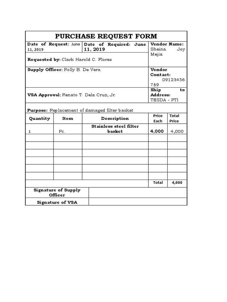 Purchase Request Form: 11, 2019 Sheina Joy Mejia | PDF