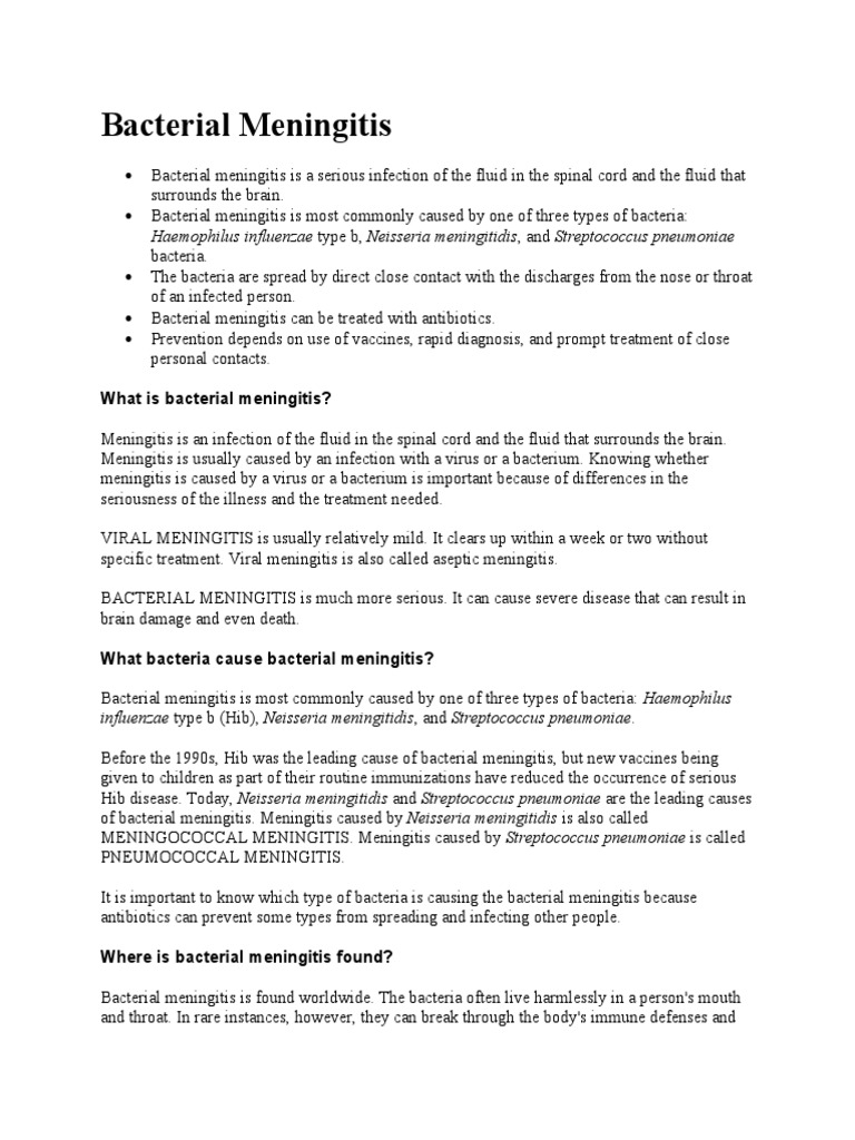 Bacterial Meningitis: Haemophilus Influenzae Type B, Neisseria ...