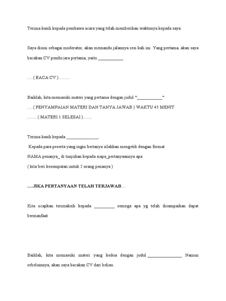 Contoh Naskah Moderator | PDF