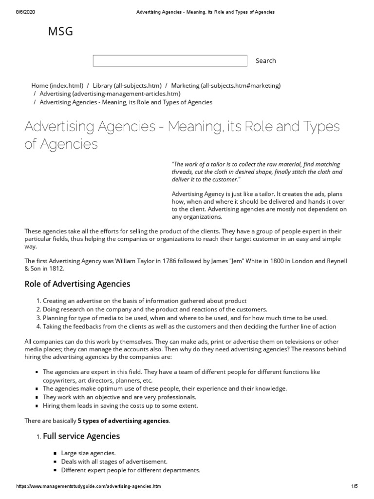 Advertising Agencies: Roles and Types | PDF | Advertising | Mass Media