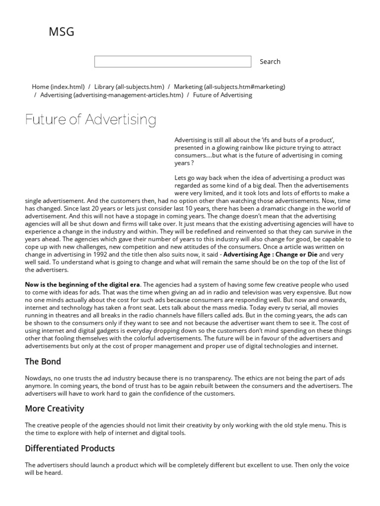 Future of Advertising - Change or Die | PDF | Influence (Social And ...