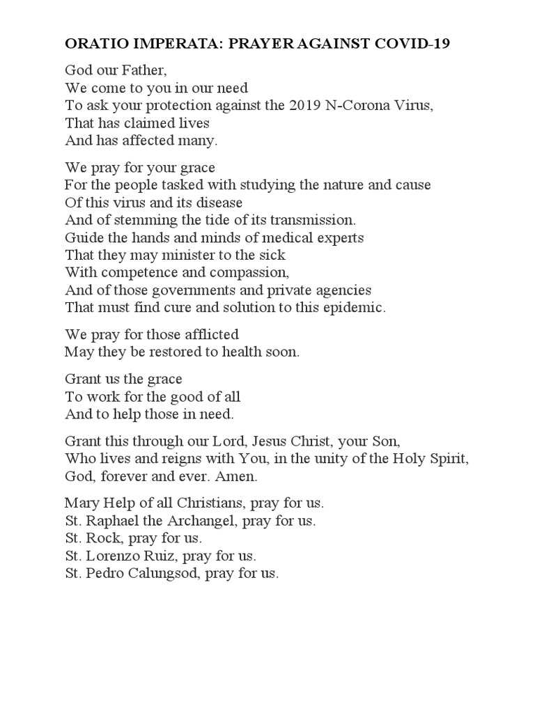 Oratio Imperata: Prayer Against Covid-19 | PDF