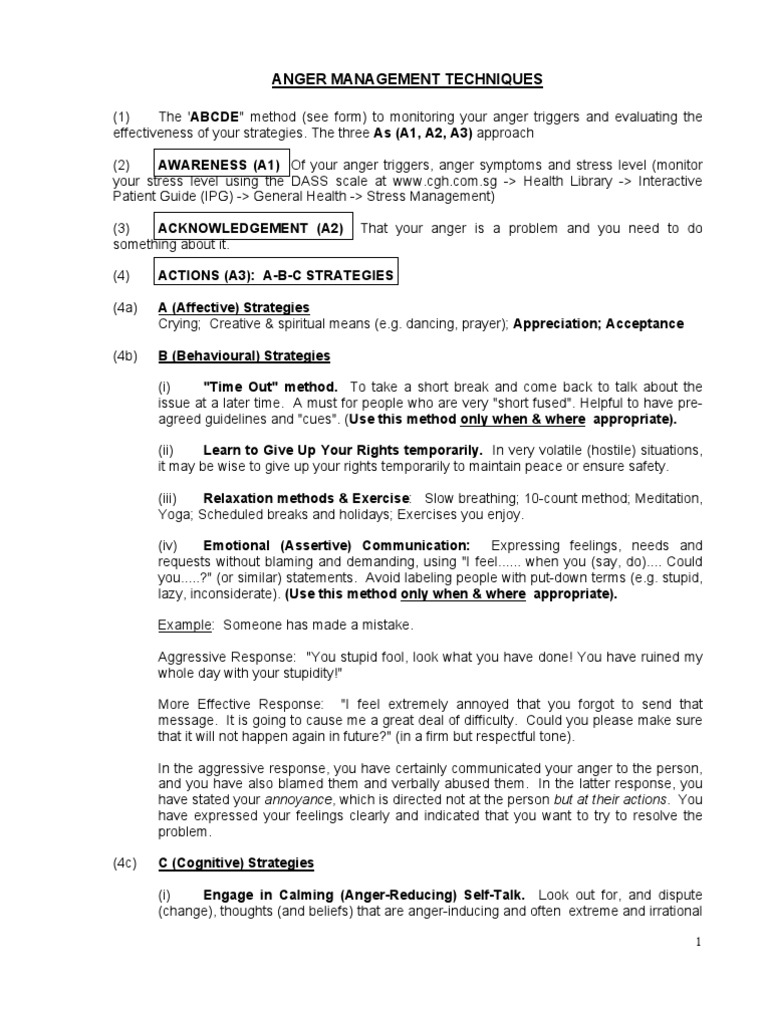 ANGER MANAGEMENT TECHNIQUES: ABCDE METHOD | PDF | Anger | Applied ...