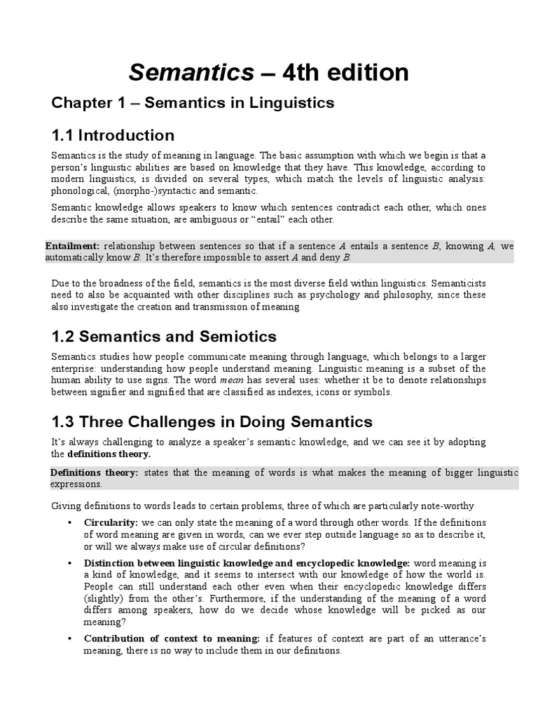 Semantics - 4th Edition: Chapter 1 - Semantics in Linguistics | PDF | Semantics | Syntax