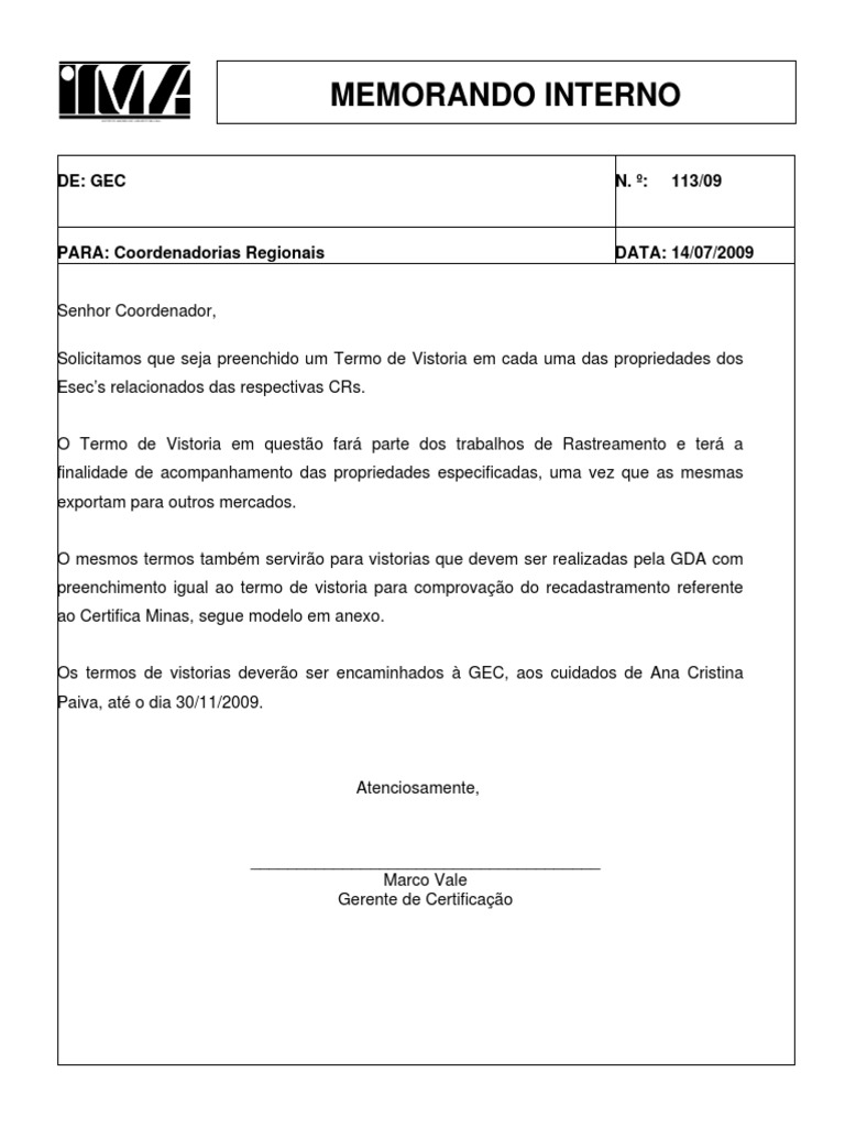 Exemplo De Memorando