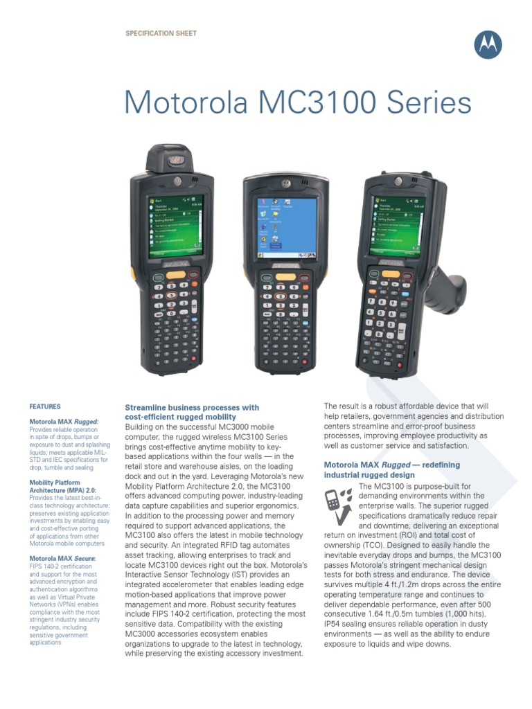Motorola Mc3100 Series: Specification Sheet | PDF | Barcode | Radio ...