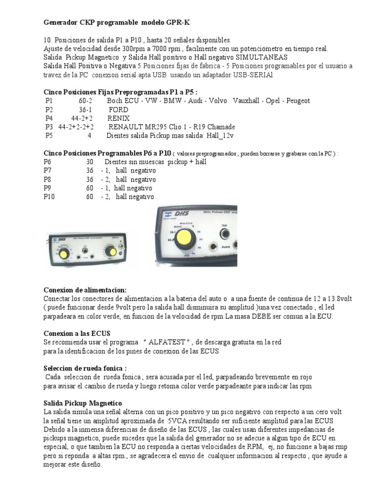 Generador CKP Programable Modelo GPR-K | PDF | Vehículo de motor ...