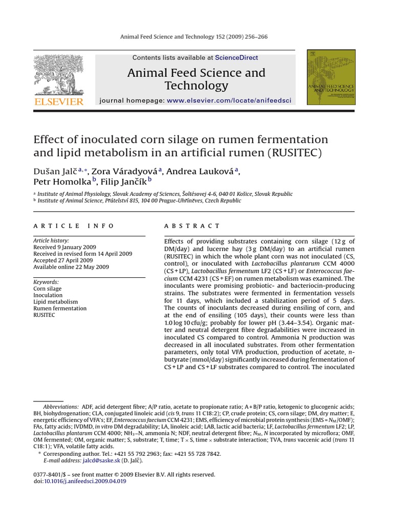 Effect of Inoculated Corn Silage On Rumen Fermentation and Lipid ...