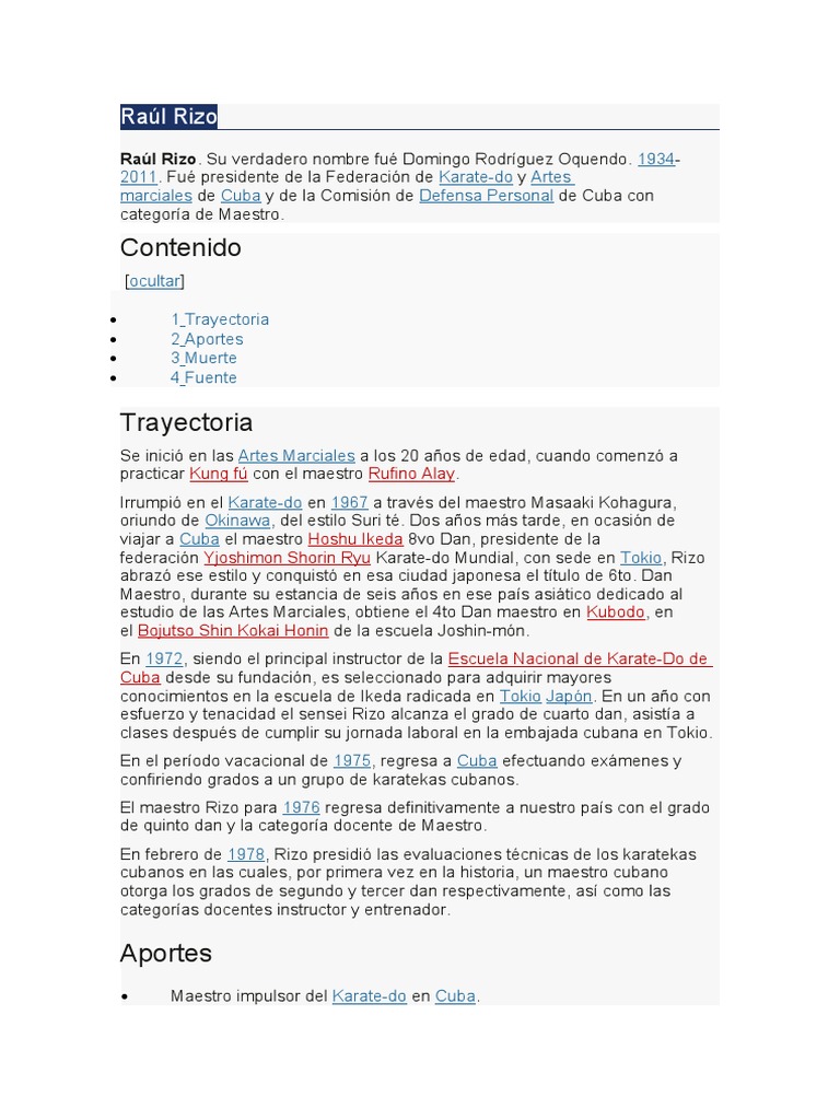 Biografía Raúl Rizo | PDF | Kárate | Artes marciales del este asiático